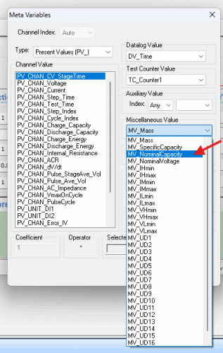 Formula and variables used in Arbin MITS software for flexible battery ...